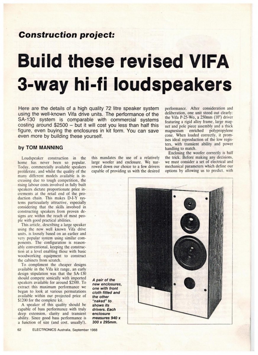 Vifa SA 130 Plans & Specs - DIY Audio Projects - StereoNET