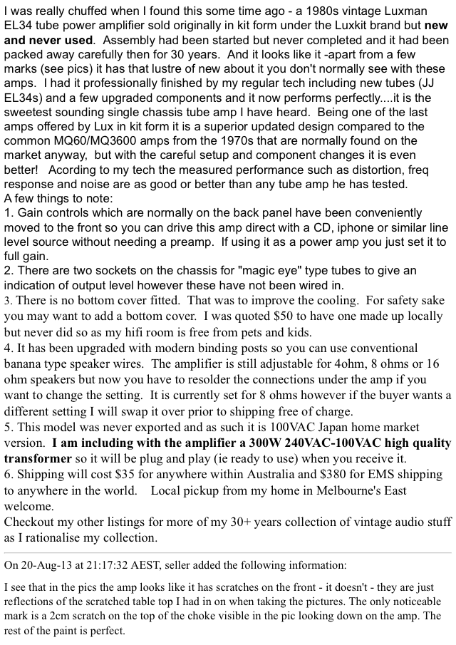 Beautiful Luxman/Luxkit A-3700 II Tube Power Amplifier. - Stereo, Home ...