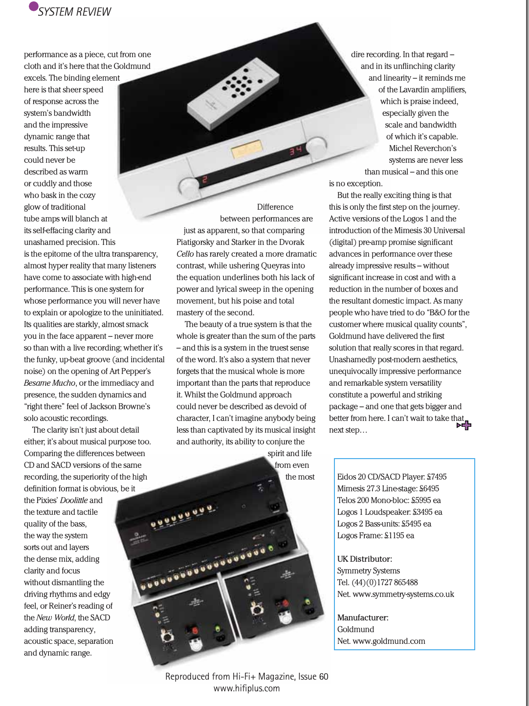 Goldmund Telos 200 mono block Swiss amplifiers - Stereo, Home Cinema ...