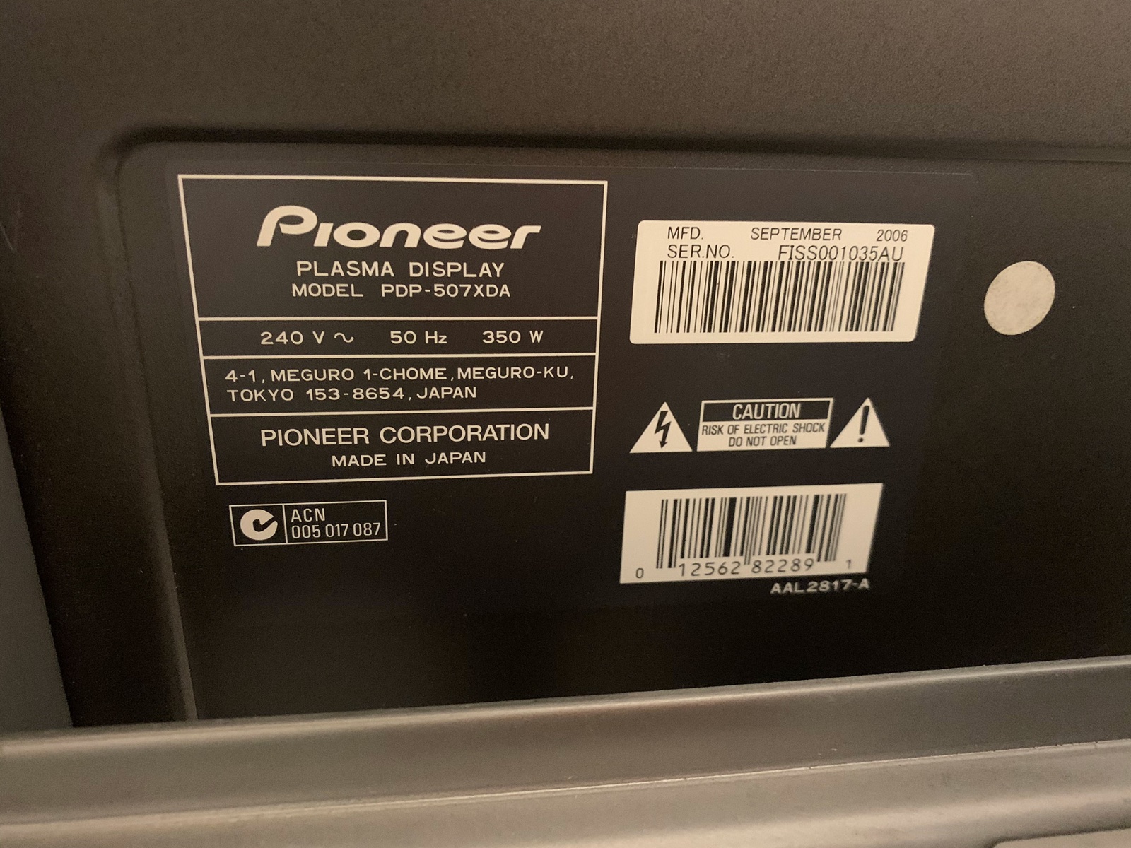 FS: Pioneer Plasma PDP-507XDA 50" plasma with stand - Stereo, Home ...