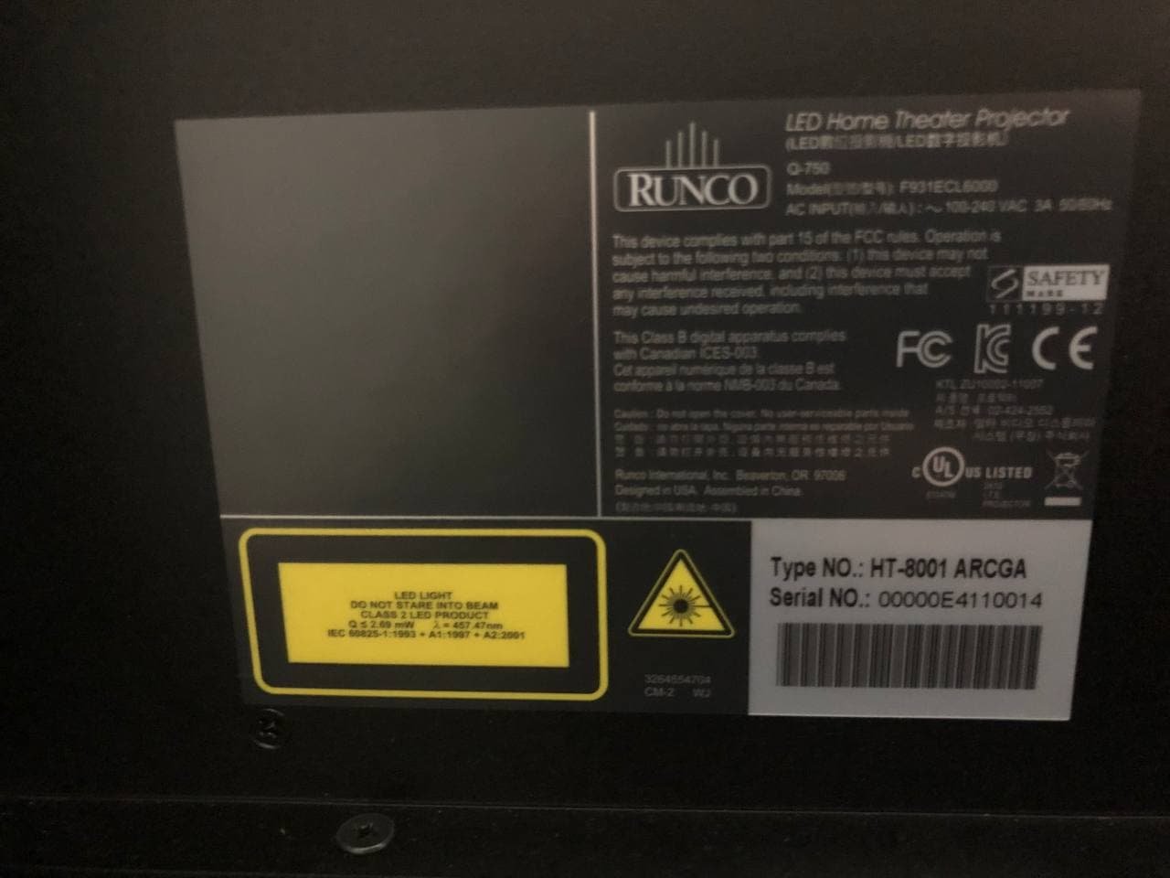 FS: Runco QuantumColor Q-750i LED Projector - Stereo, Home Cinema ...