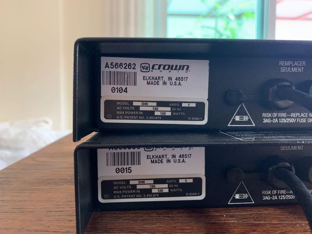 FS: Pair of Crown D-45 amplifiers and stepdown transformer - Stereo ...