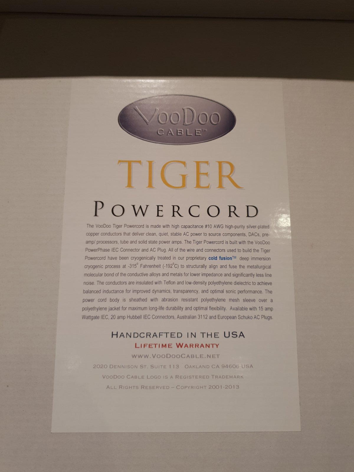 VooDoo Tiger Power Cable |﻿ Hi-Fi and Cinema Cables & Accessories