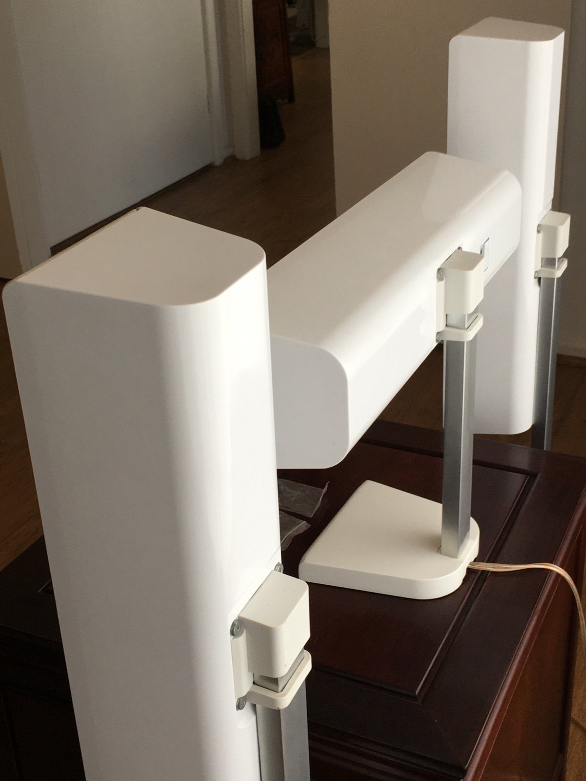 Krix Tryptix x 3 (left, right and center). Speakers include wall mounts ...