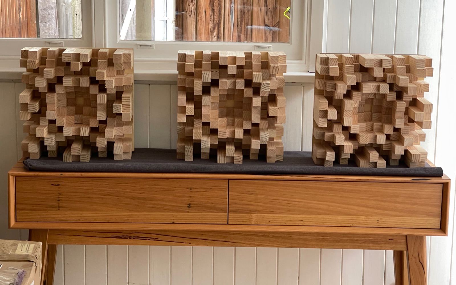 SOLD: Timber 2D QRD Acoustic diffusers, (P13 sequence; 3x inverted, 1x ...