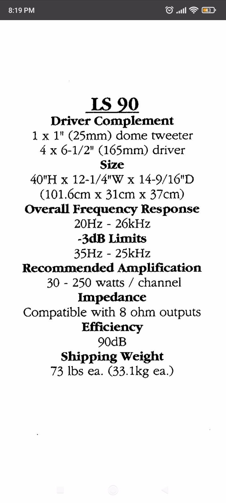 Polk Audio LS90 Floorstanding Speakers - Stereo, Home Cinema ...