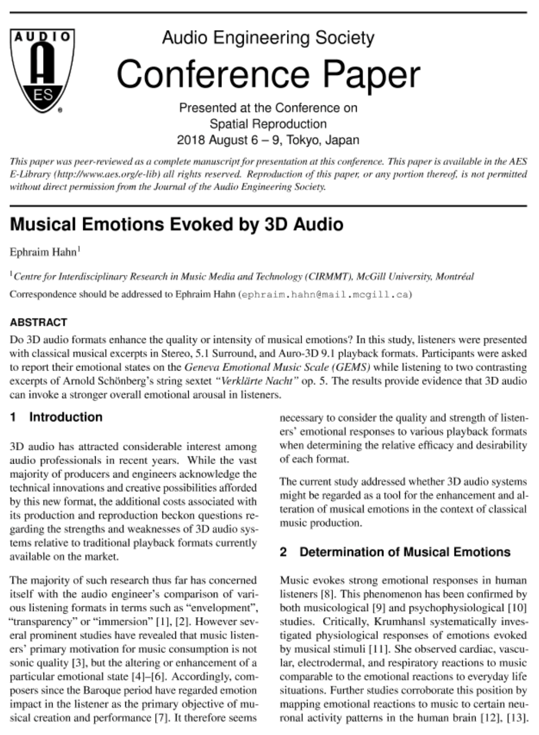 Musical Emotions Evoked by 3D Audio - AES paper - Home Cinema General ...