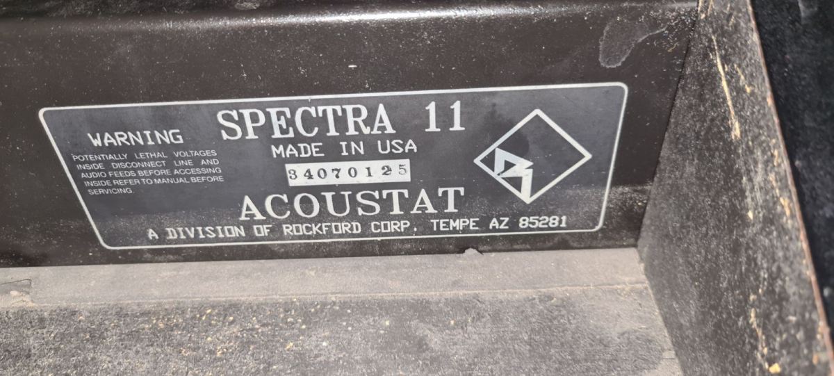 Acoustat Spectra 11 Electrostatic Loudspeakers only pair available for ...