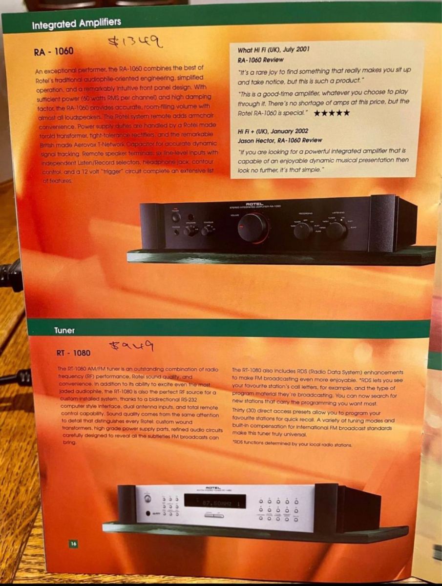 FS: Rotel Tuner RT 1080 & Rotel Integrated Amplifier RA 1060 - PRICE ...