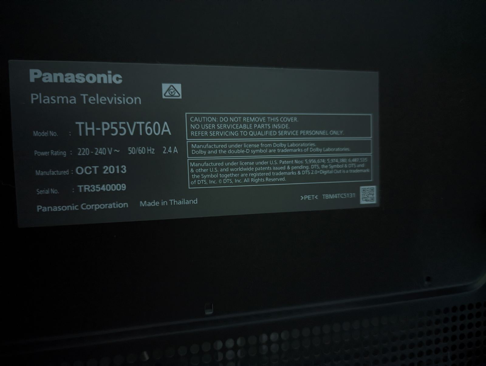 FS: Panasonic VT60 TH-P55VT60A 55" Full HD Plasma Television - Stereo, Home Cinema, Headphones ...