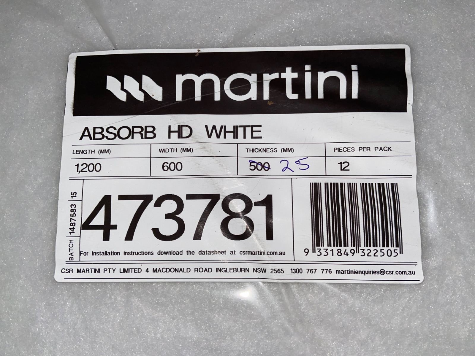 Martini Absorb HD25mm: 1200x600 (32kg/m3) |﻿ Classifieds - All Other