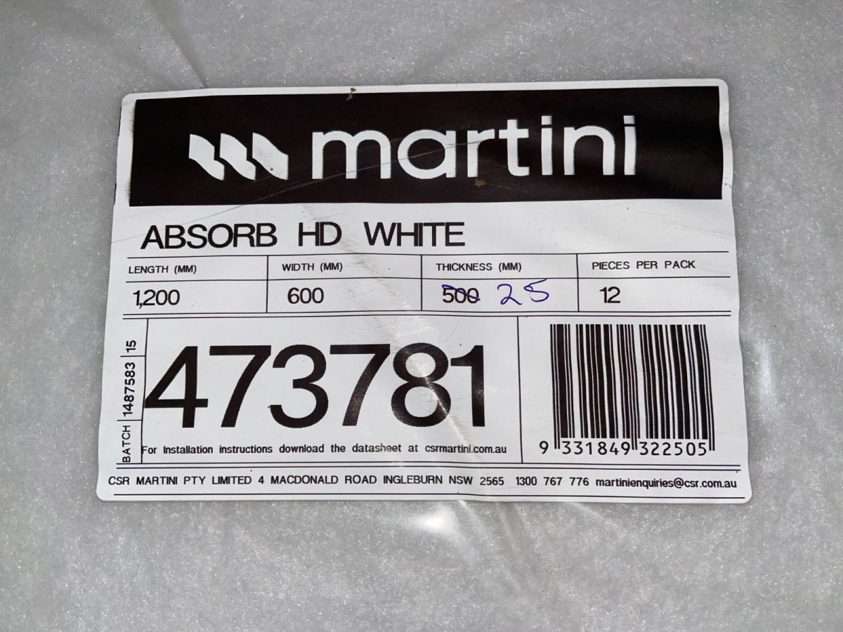 Martini Absorb HD25mm: 1200x600 (32kg/m3) |﻿ Classifieds - All Other