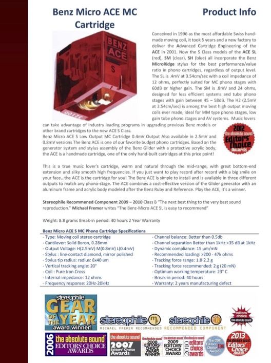 FS: Micro Benz ACE SL MC Cartridge - Stereo, Home Cinema, Headphones ...