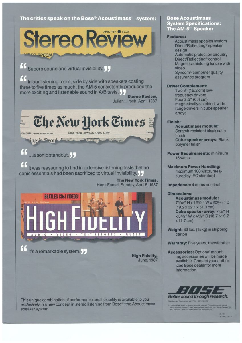 Bose AM-5 Acoustimass Speaker System - Stereo, Home Cinema, Headphones ...