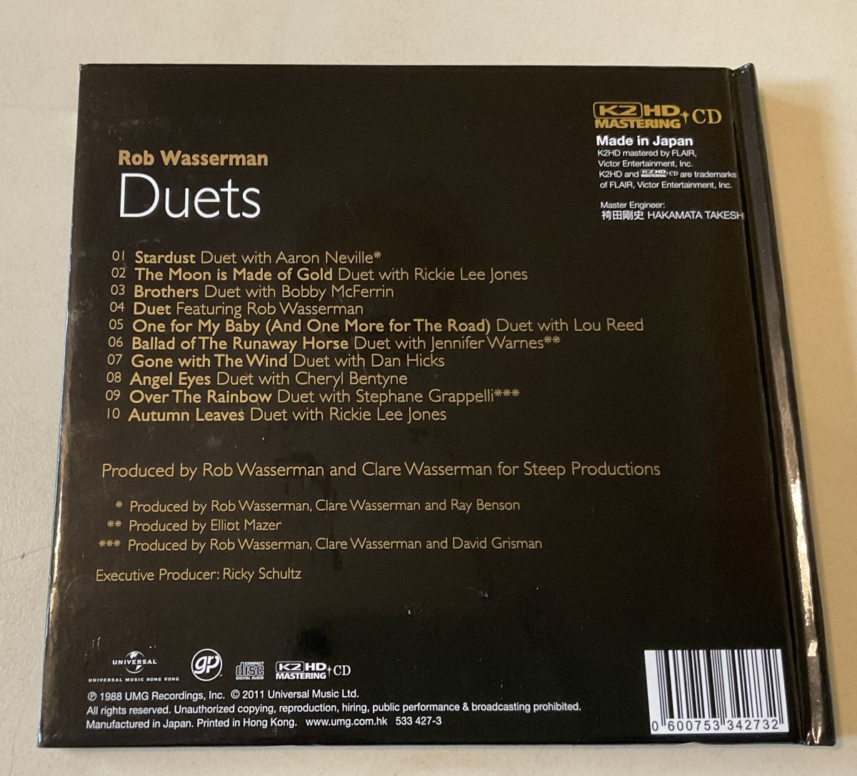 Rob Wasserman "DUETS" K2 HD Mastering CD - Vinyl, CD, and Blu-ray - StereoNET
