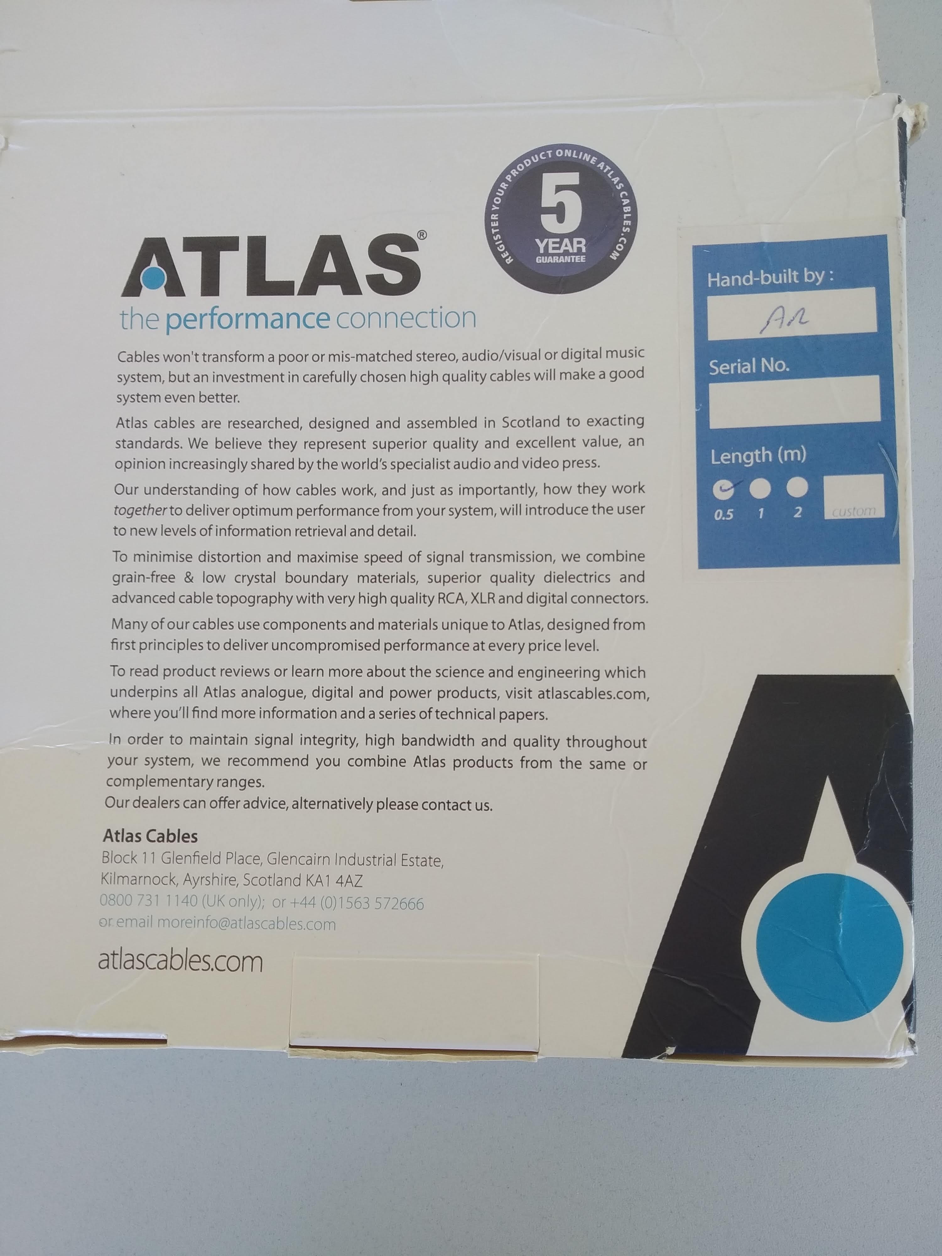 Atlas Equator Integra RCA 50cm Cable - Hi-Fi and Cinema Cables ...