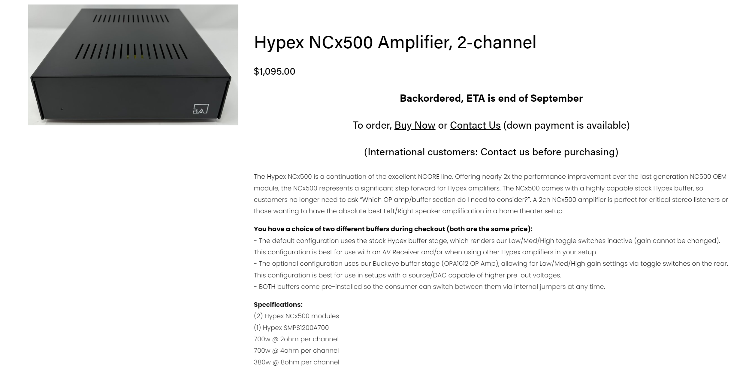 BUCKEYEAMPS Hypex NCx500 Amplifier 2channel Review - Stereo Amplifiers & Pre-Amps - StereoNET
