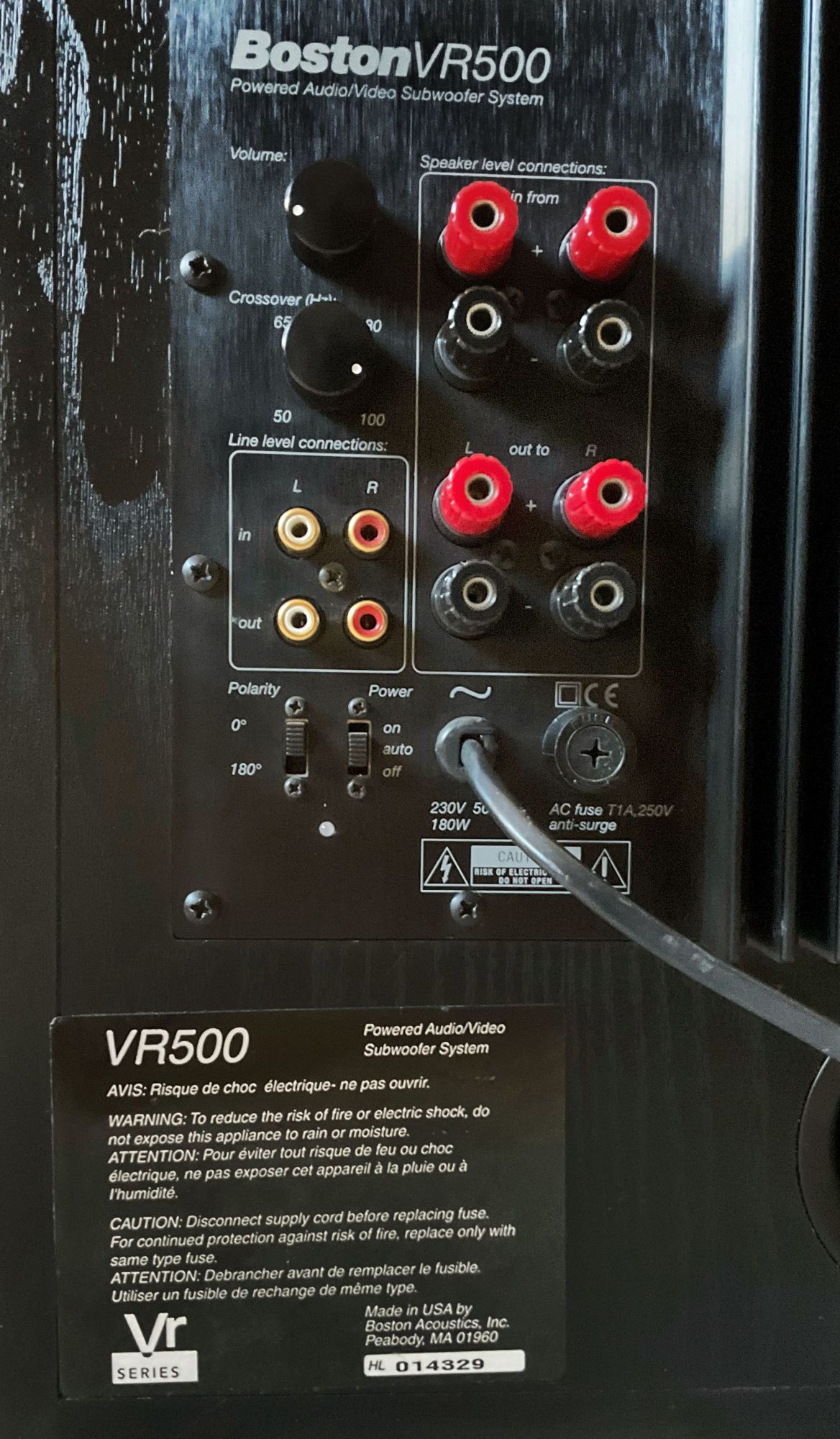 Boston Acoustics VR500 10” subwoofer with Kevlar cone. - Stereo, Home ...