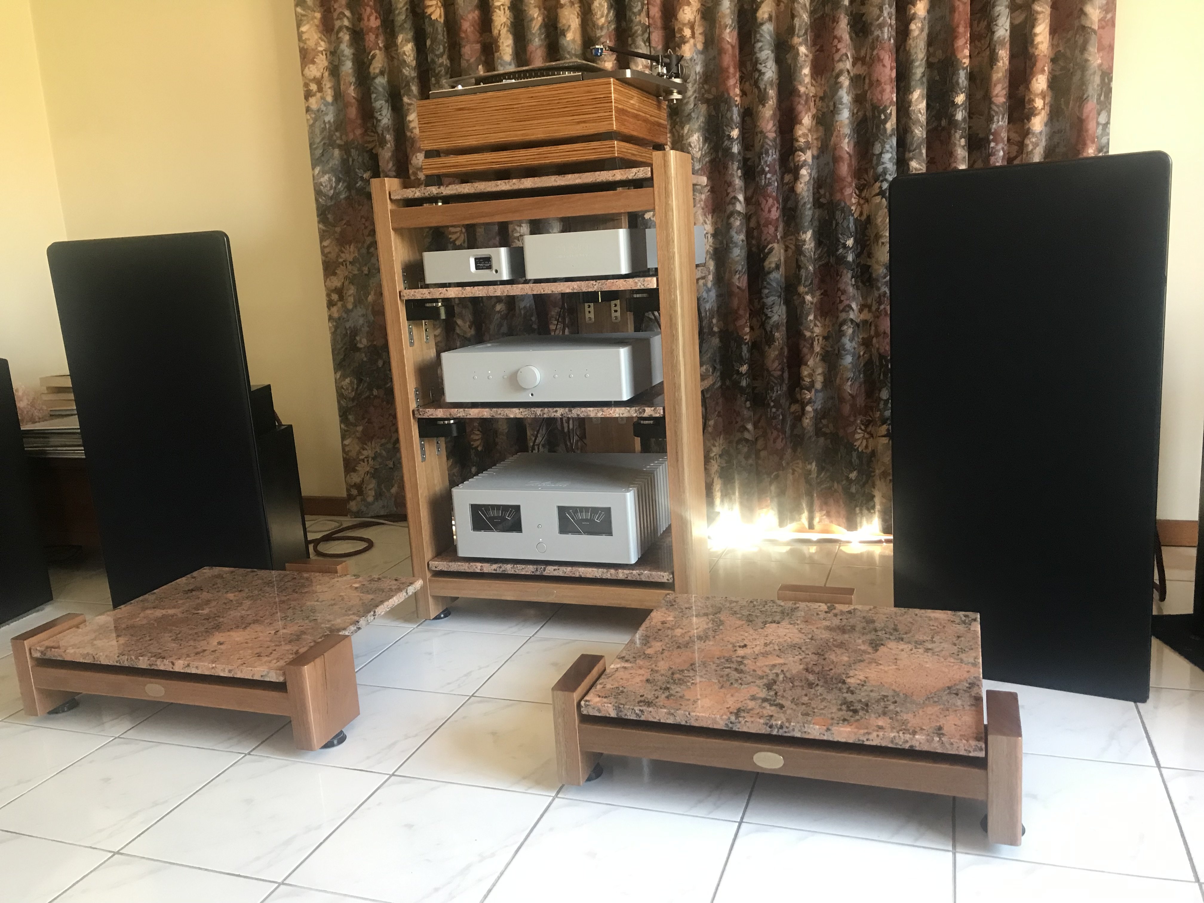 Spotted Gum Hi Fi Rack and matching monos , granite shelves - Hi-Fi and ...