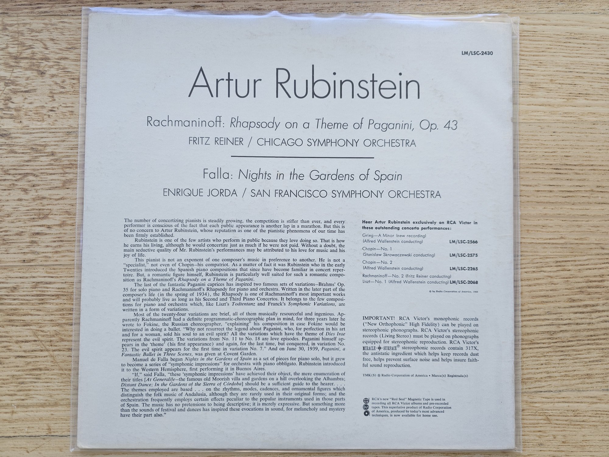FS: Rubinstein, Rachmaninoff / Falla – RCA Shaded dog - Vinyl, CD, and ...