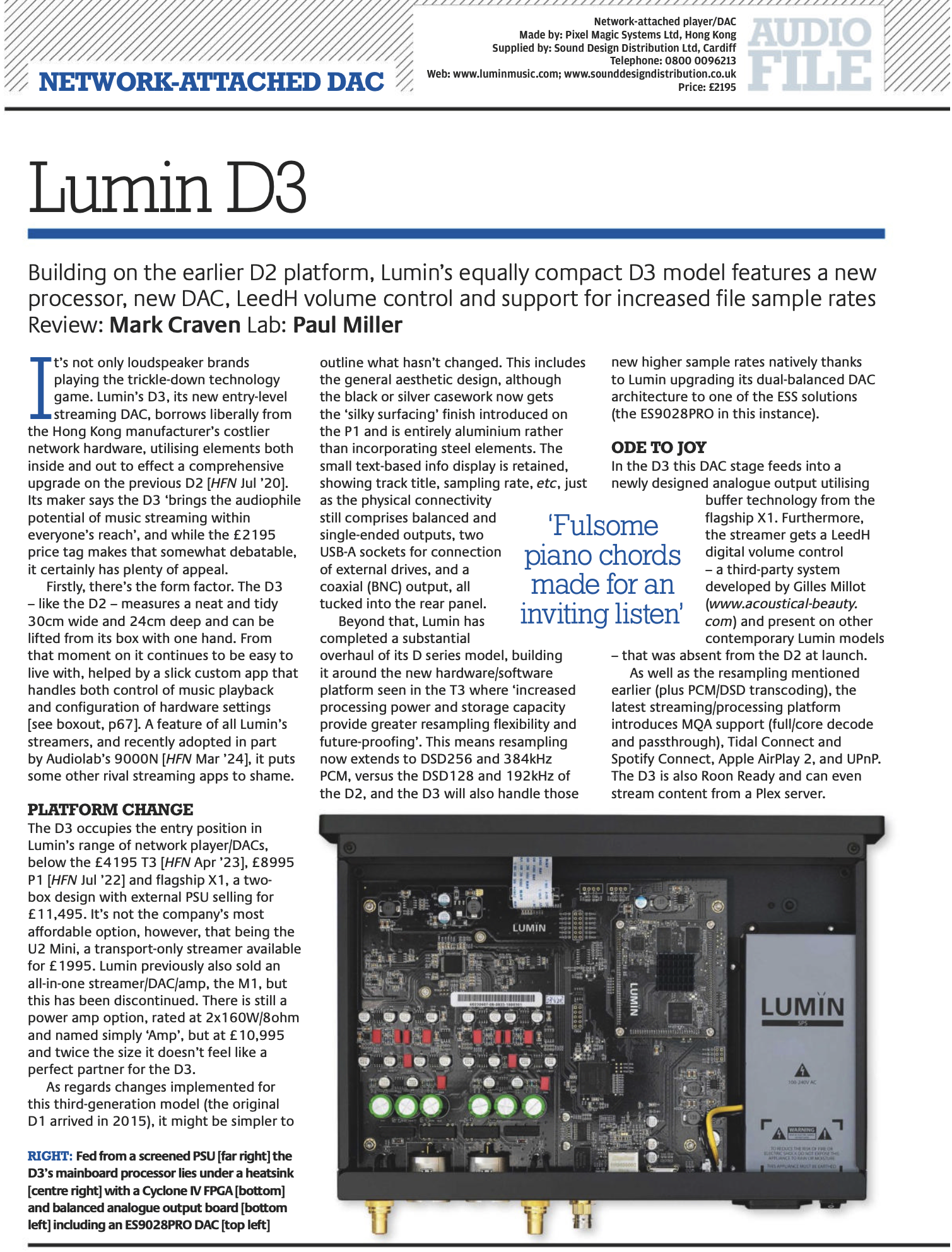 LUMIN D3 - OUTSTANDING PRODUCT award by HI-FI NEWS - Audio Magic ...