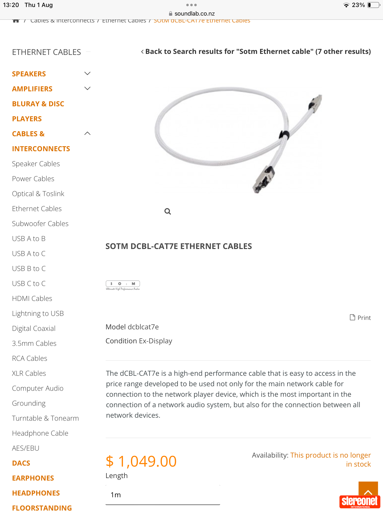 SOTM DCBL CAT7E Ethernet Cable |﻿ Digital Cables