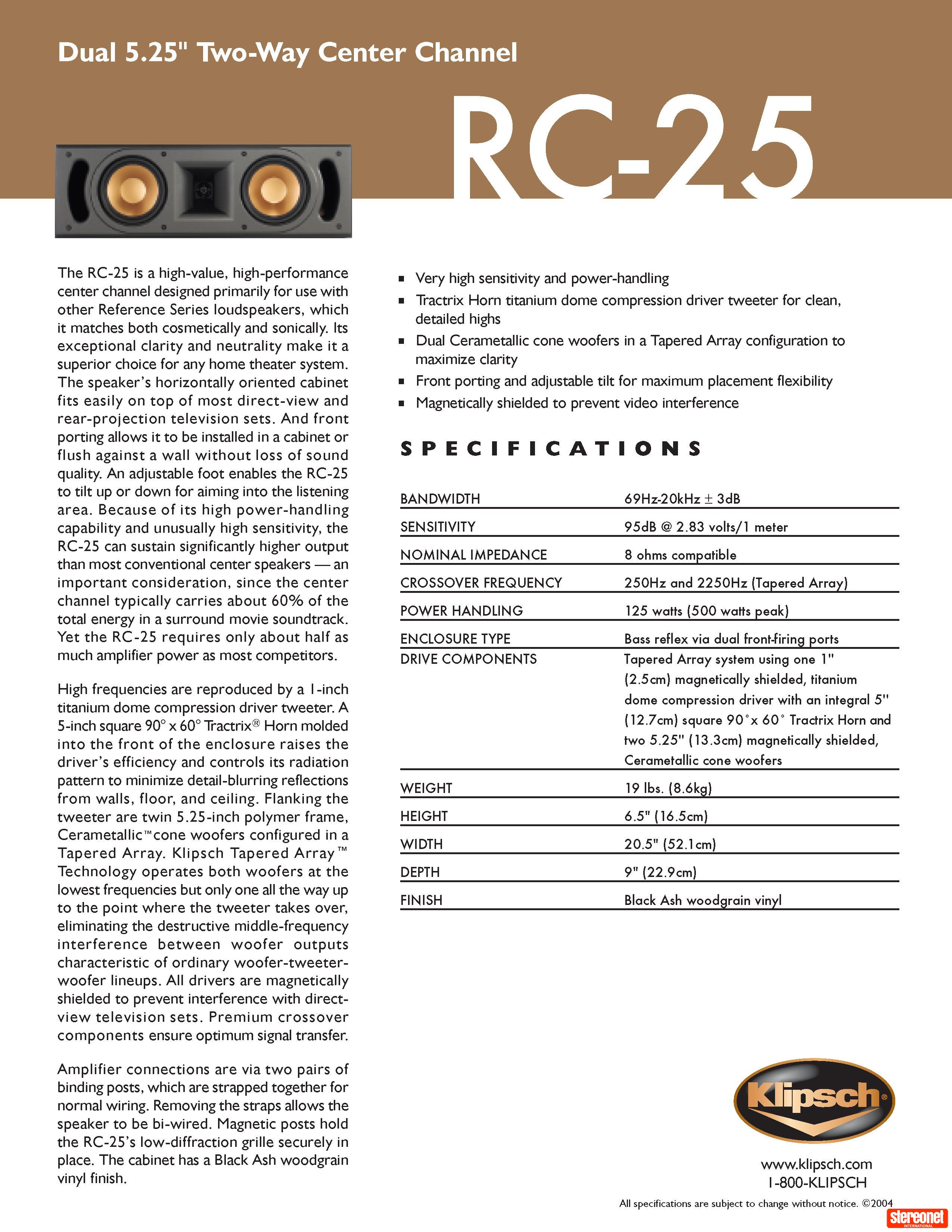 Klipsch RC-25 Centre Speaker - Installed / Surround / Dedicated Cinema - StereoNET