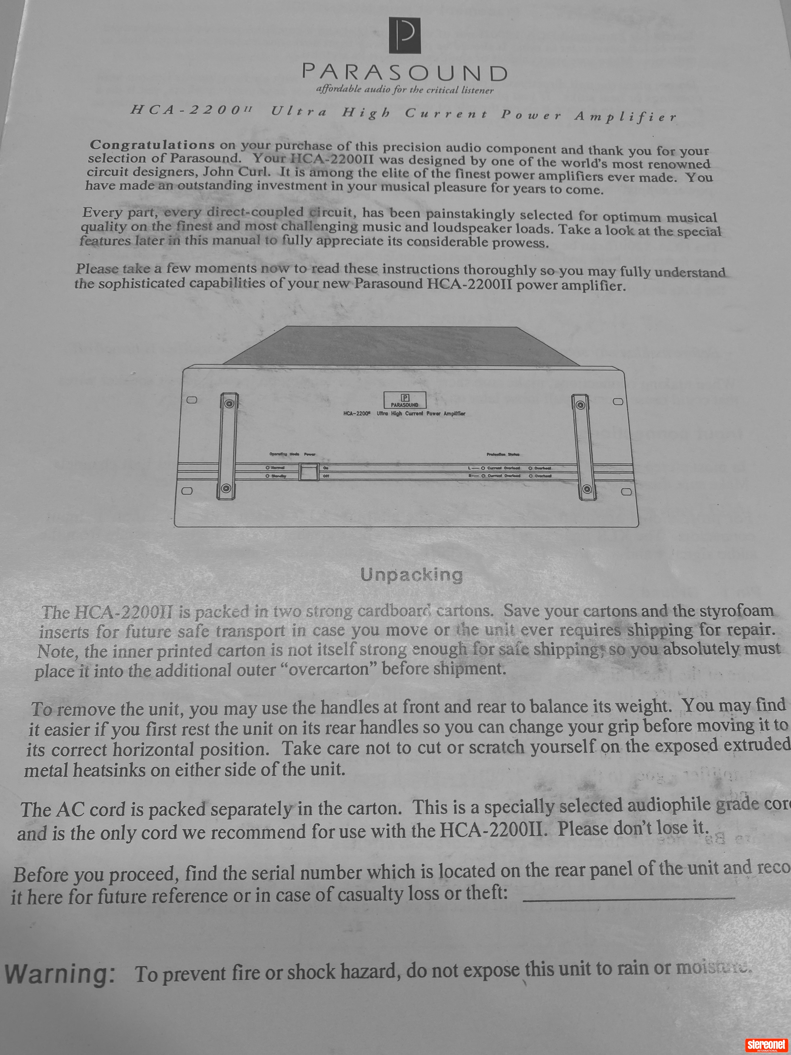 Parasound HCA-2200 11 Power Amplifier - Power Amplifiers - StereoNET