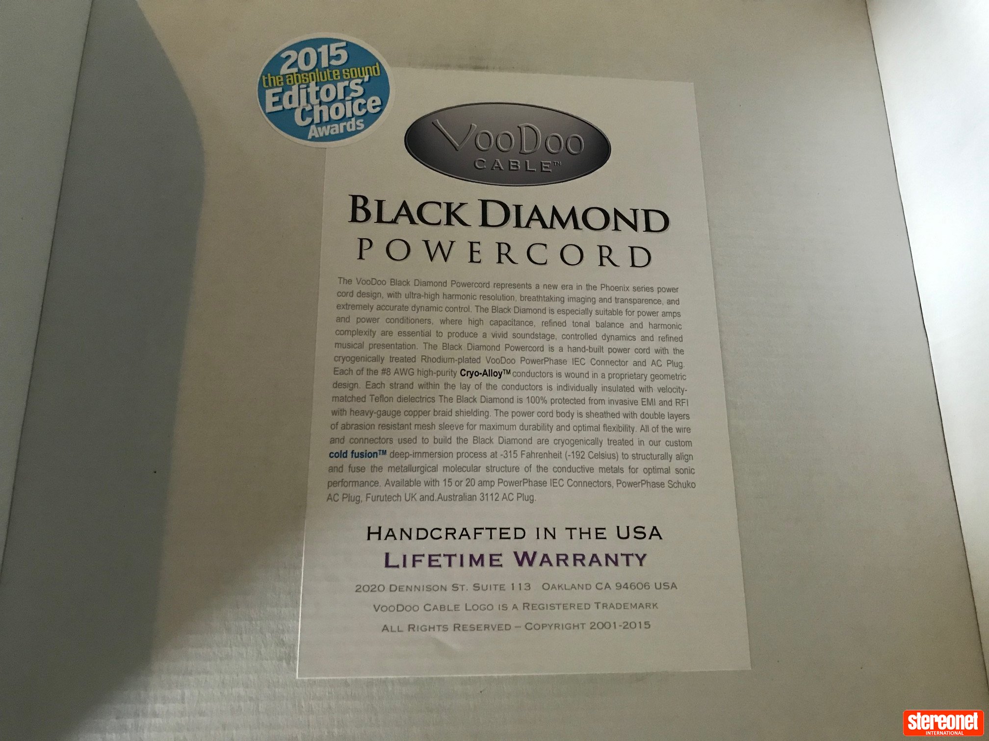 Voodoo Black Diamond (AUS plug) Power Cable - Power Cables - StereoNET