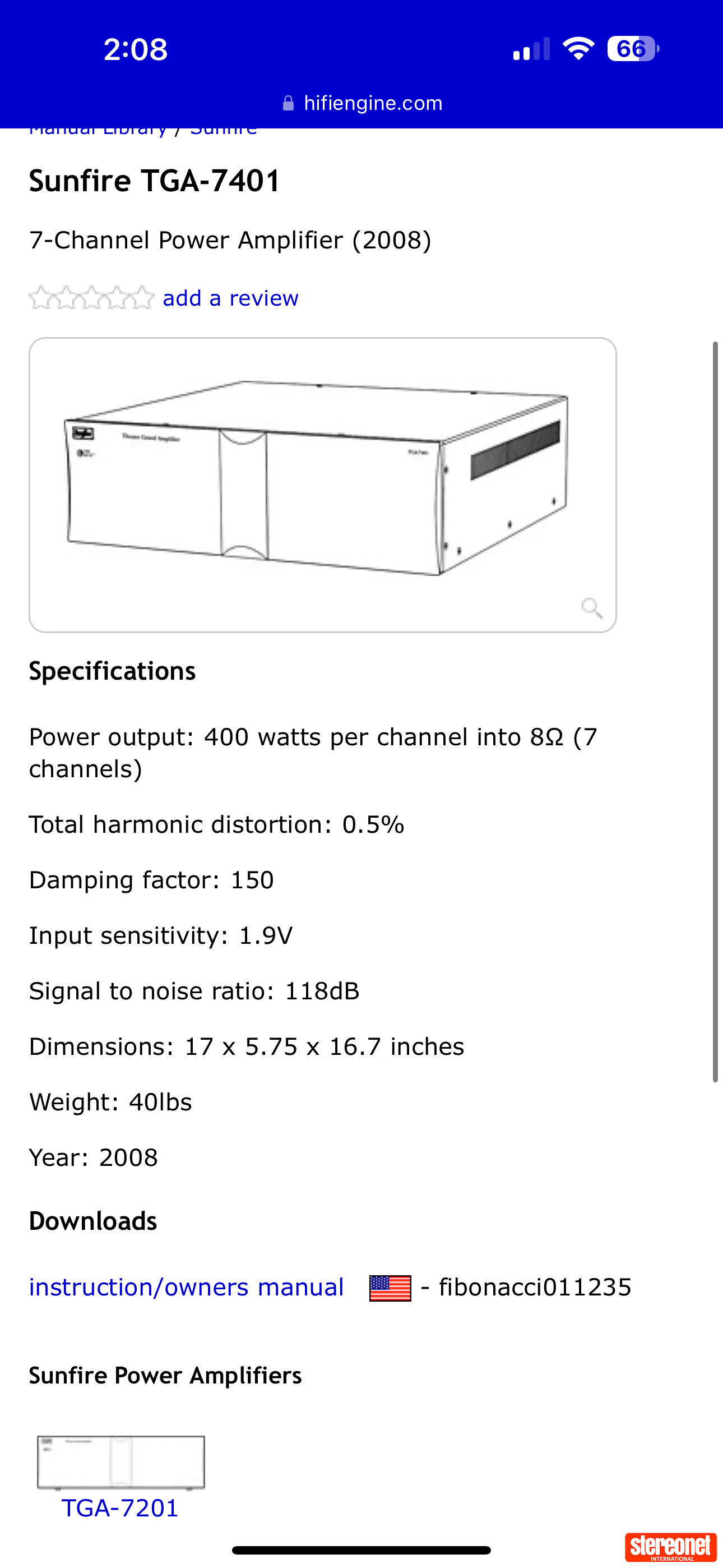 Sunfire TGA-7401 7 Channel Amplifier - Multi Channel Amplifiers - StereoNET