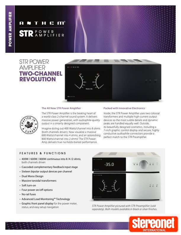 Anthem STR Power Amplifier - Power Amplifiers - StereoNET